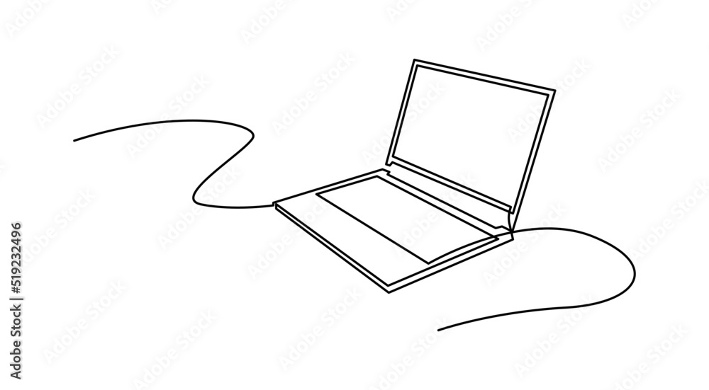 One line drawing of laptop gadget vector object. Illustration ...