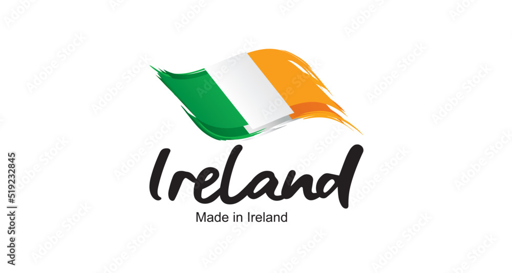 Made in Ireland new handwritten flag ribbon typography lettering logo ...