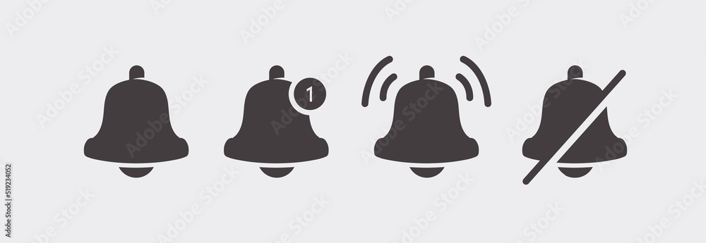 Notification bell icons set isolated on white background for alarm ...
