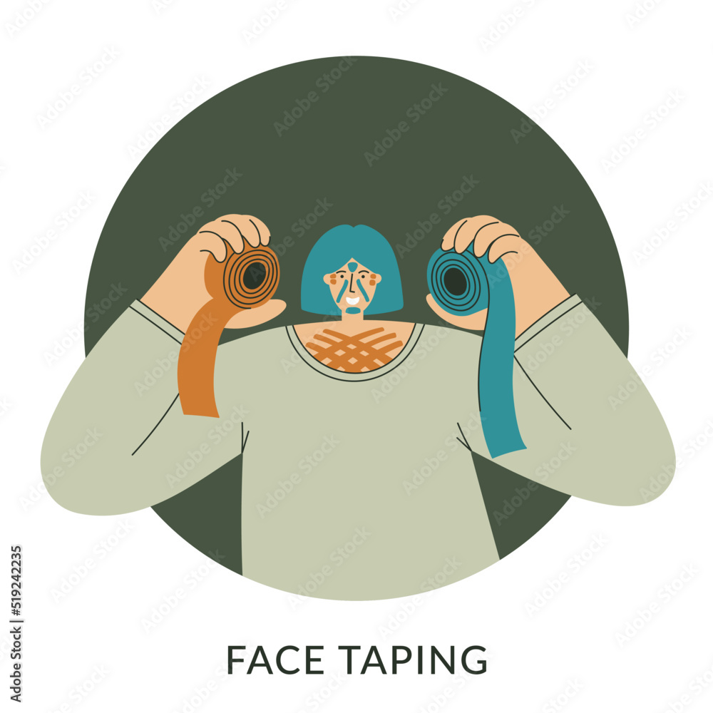 Girl with facetape. Colored hairs. Face modeling and lifting skin ...