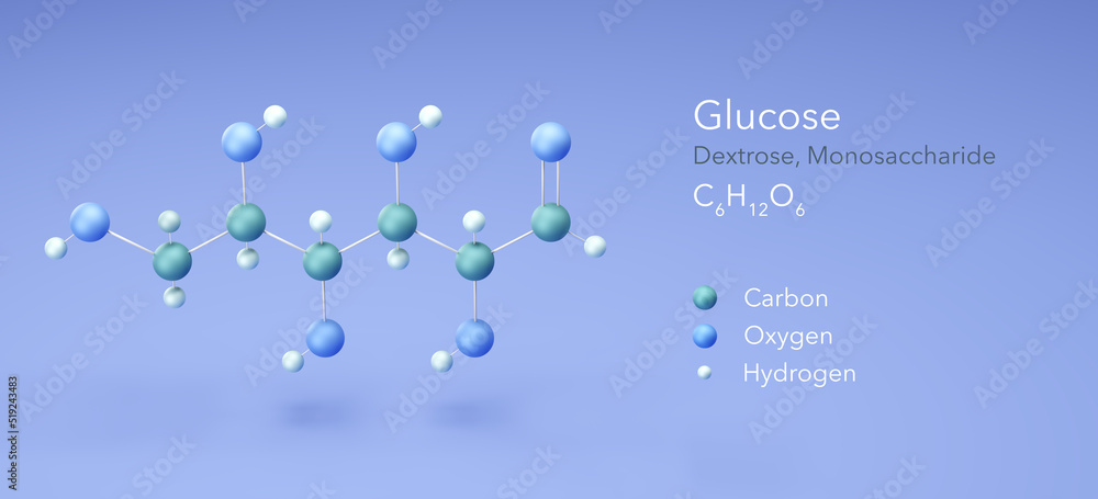 glucose, dextrose. Molecular formula 3d rendering, Structural Chemical ...