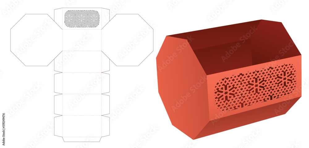 stenciled box die cut template and 3D mockup Stock Vector | Adobe Stock