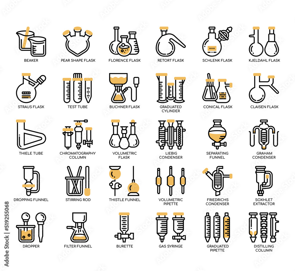 Set of Laboratory Glassware thin line icons for any web and app project ...