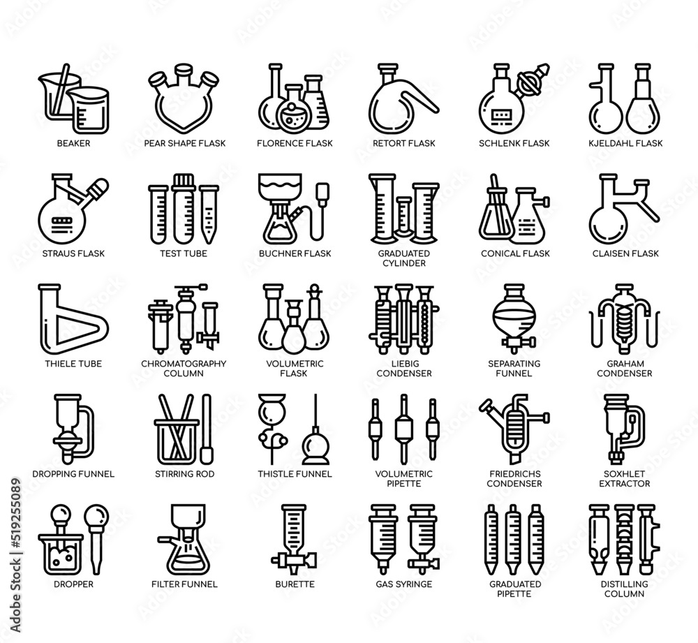 Set of Laboratory Glassware thin line icons for any web and app project ...