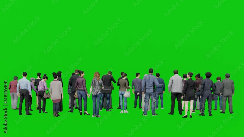 Vidéo Stock back view 3D crowd on green screen background chroma key ...
