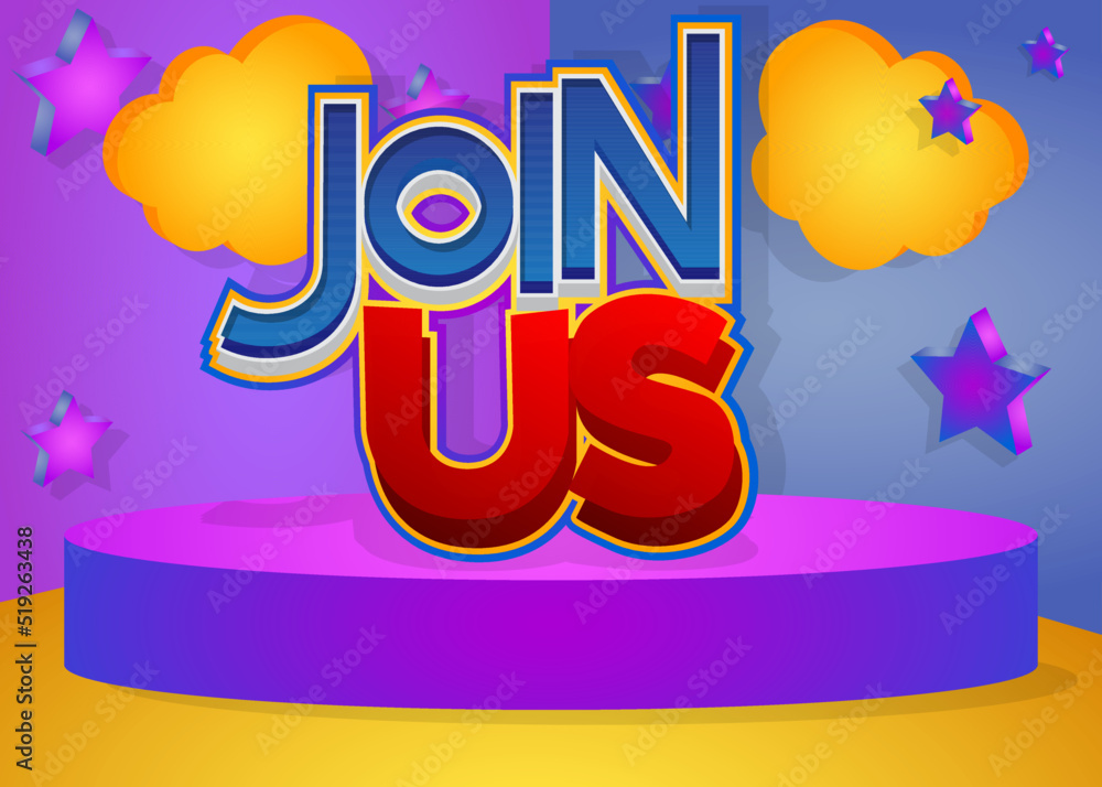 Join Us. Word written with Children's font in cartoon style. Stock ...