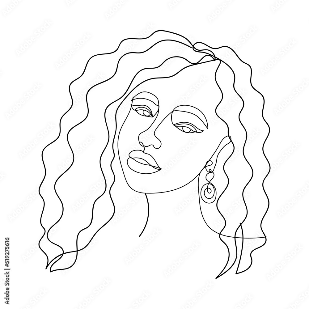 Young beautiful woman. One line drawing. Design element. Vector ...