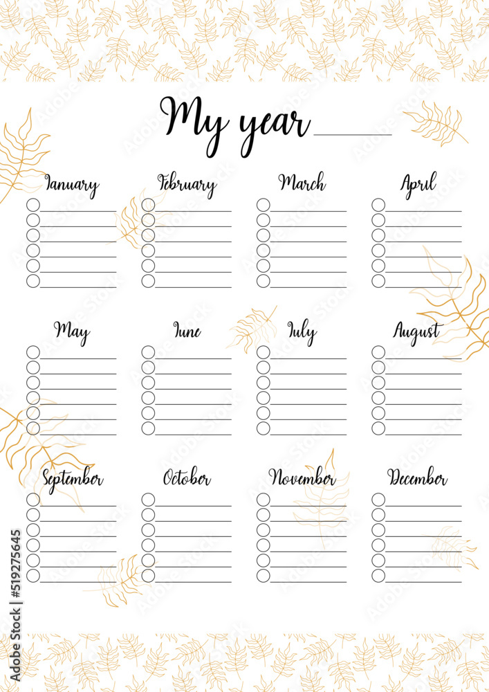Stockvector Year planner template isolated. Printable task organizer by ...