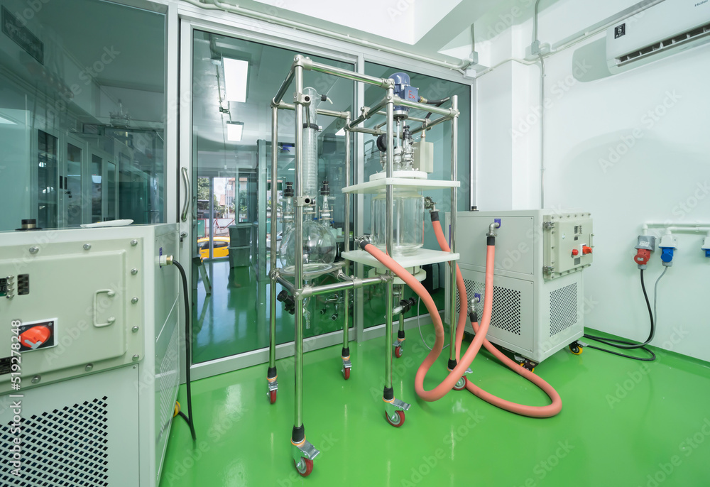 Marijuana, hemp or cannabis plant leaves farm equipment in lab room ...