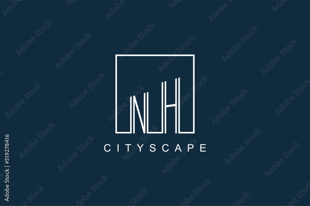 Initials NH logo with modern minimal elegant square line and abstract ...