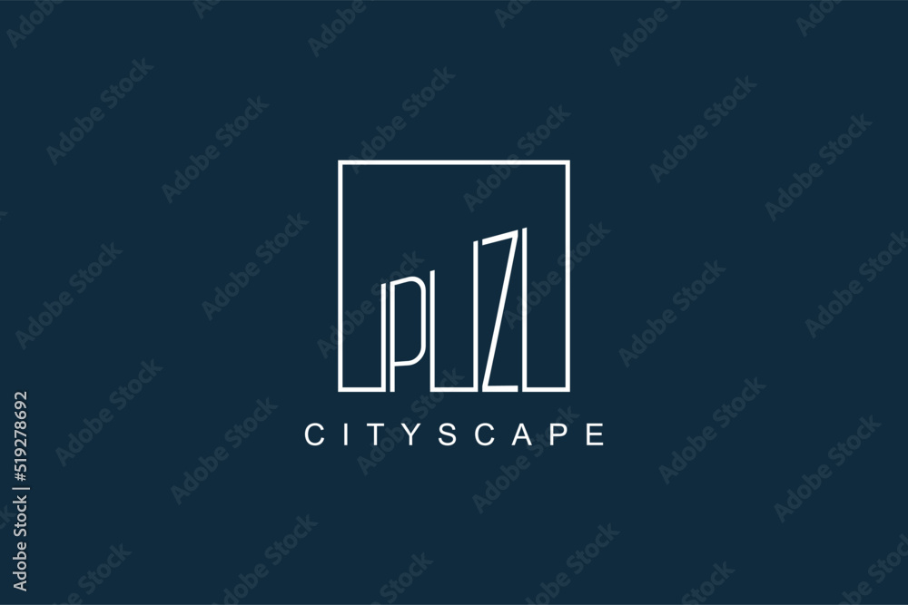 Initials PZ logo with modern minimal elegant square line and abstract ...