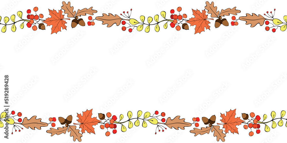 Vector background, frame made of colorful autumn leaves, berries ...