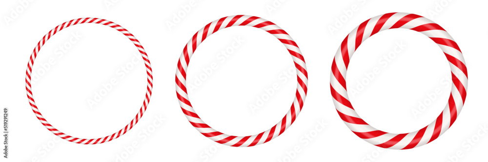 Christmas candy cane circle frame with red and white striped. Xmas ...