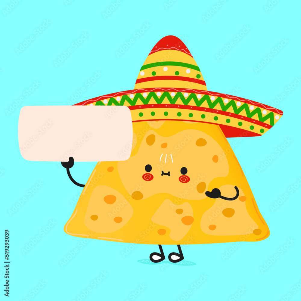 Vecteur Stock Cute funny nachos poster character. Vector hand drawn ...