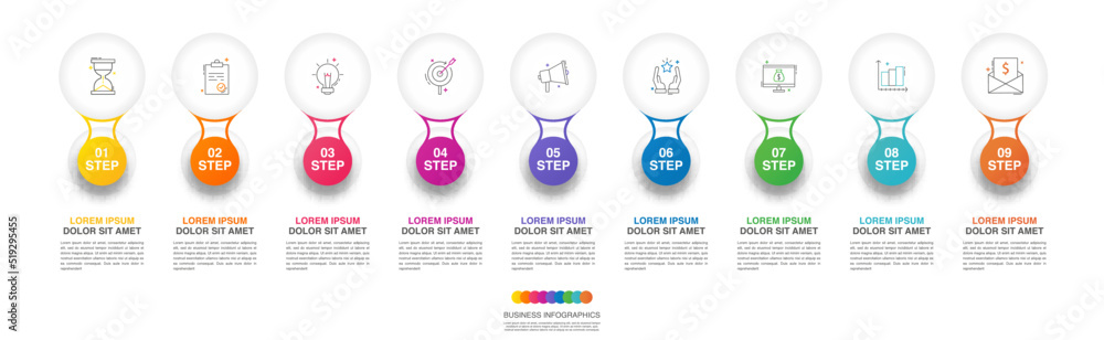Modern 3D vector illustration. Circular infographic template with nine ...