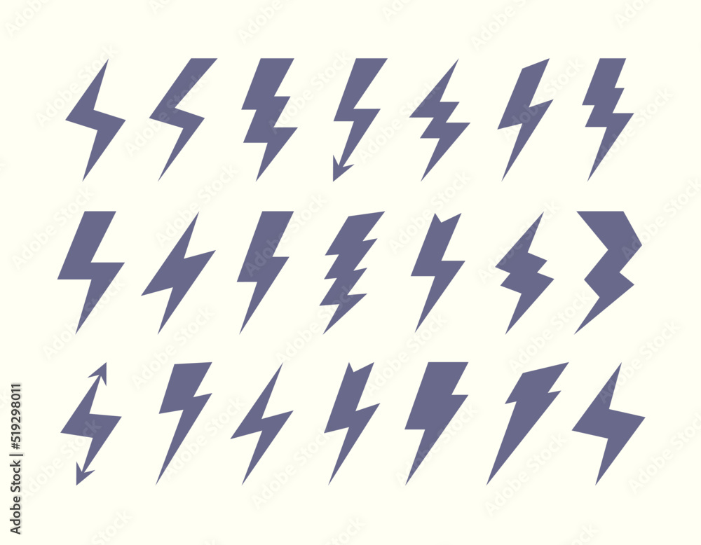 Set of lightning icons flat style isolated on white background for ...
