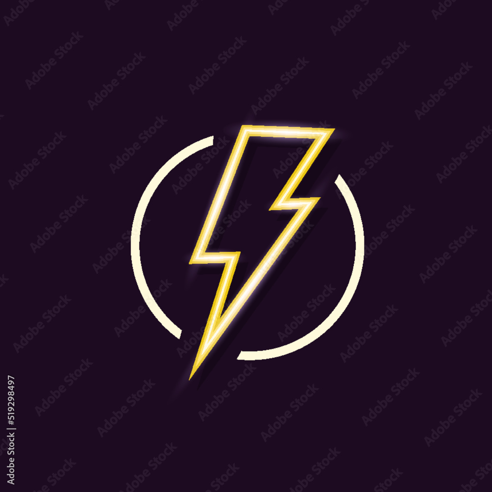 Energy vector symbol yellow neon for charged car station, electric ...