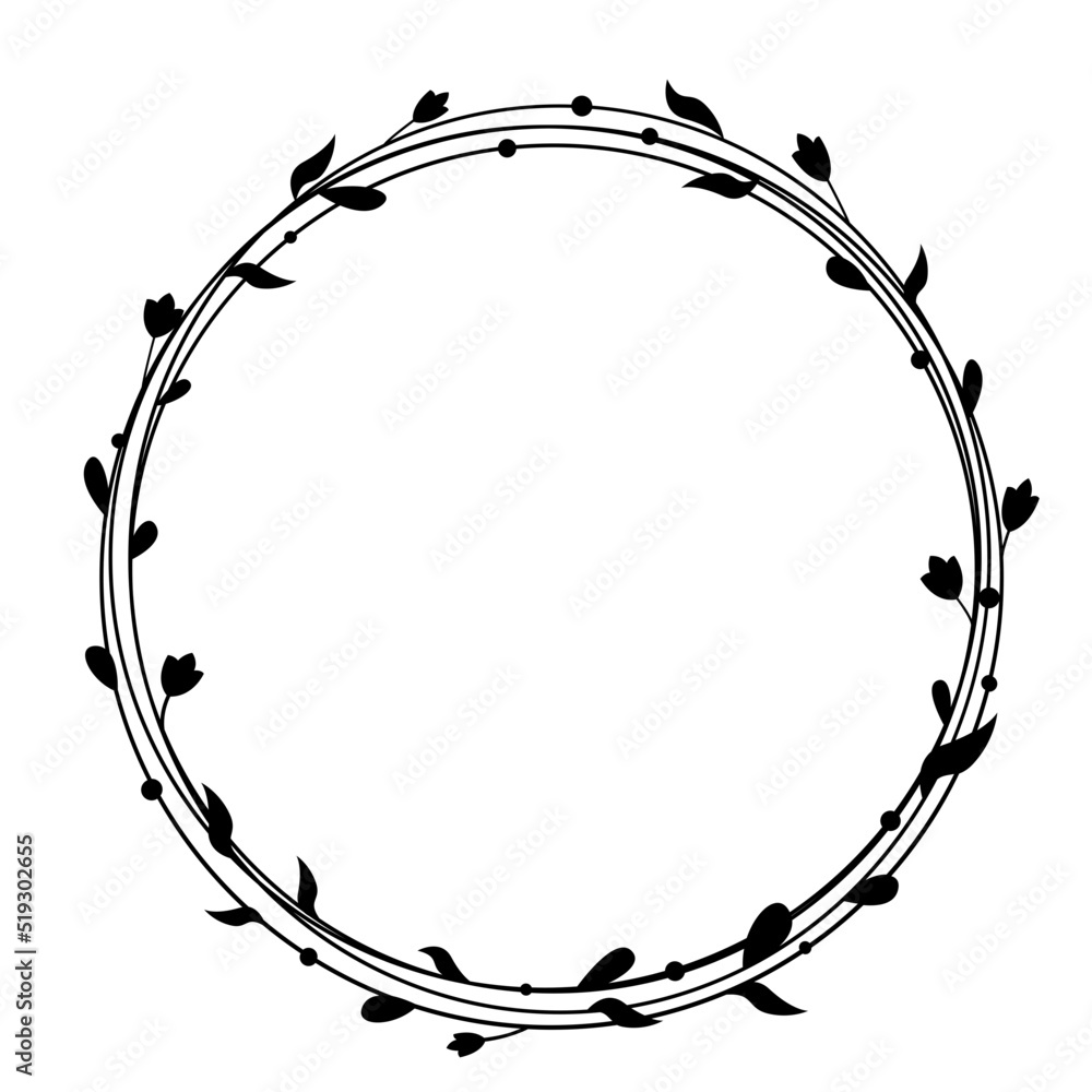 Floral round border svg, Circle wreath with leaves silhouette Stock ...