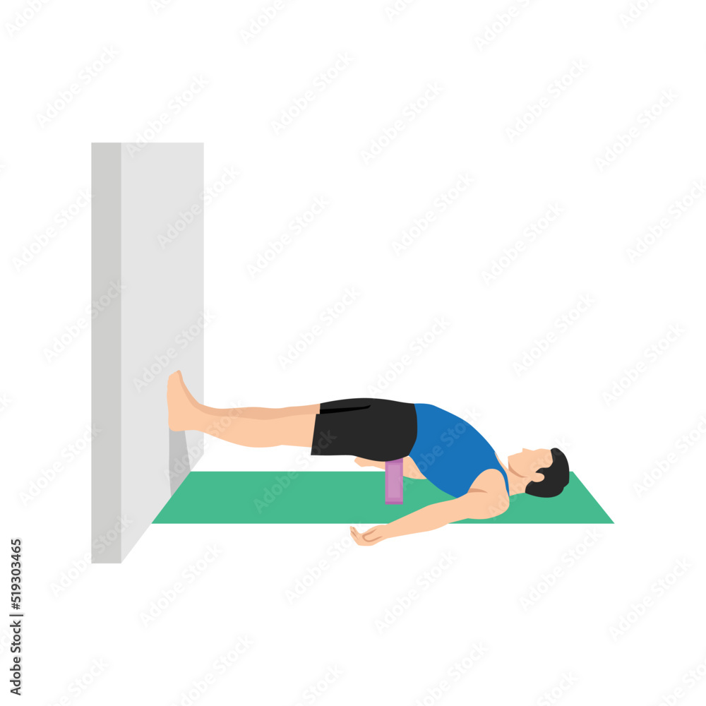 Man doing bridge pose setu bandha sarvangasana to the wall exercise ...