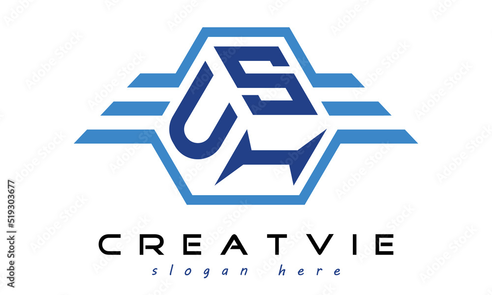 USI three letter geometrical wings logo design vector template ...