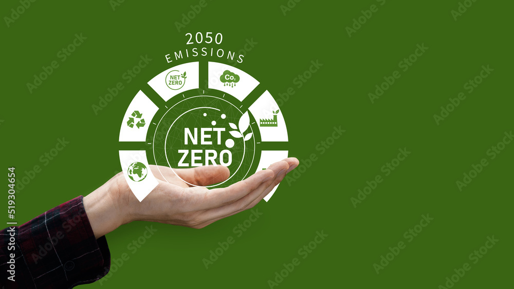 Net Zero icon in hand, carbon neutral and net zero concept. Carbon for ...