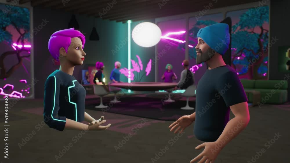 People communicate in the metaverse. Employees meet and talk in a ...