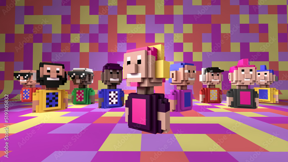 Presentation of NFT Avatars on crypto marketplace. NFT 3d collection of ...