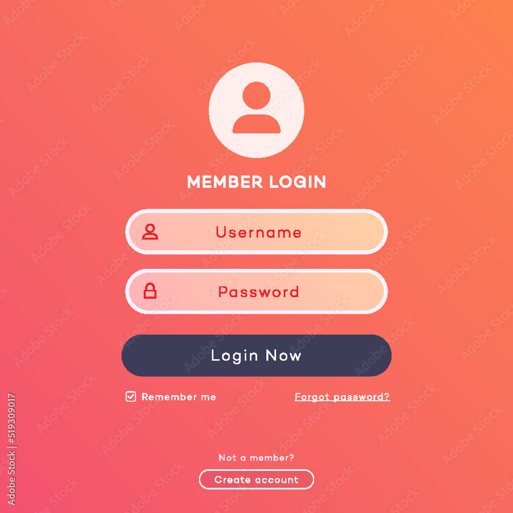 Vector login form page template on modern gradient background for ...