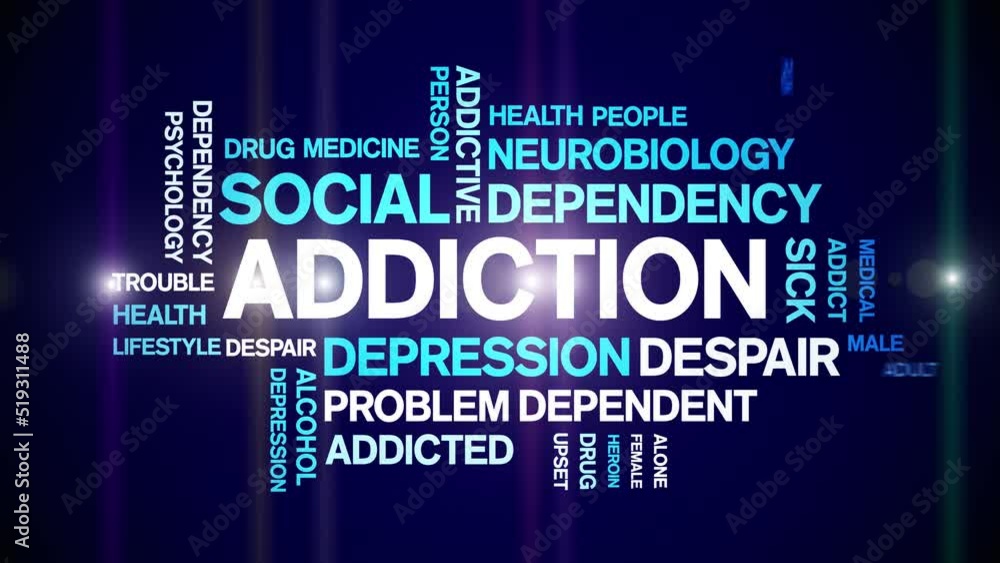 Addiction animated tag word cloud;text design animation kinetic ...