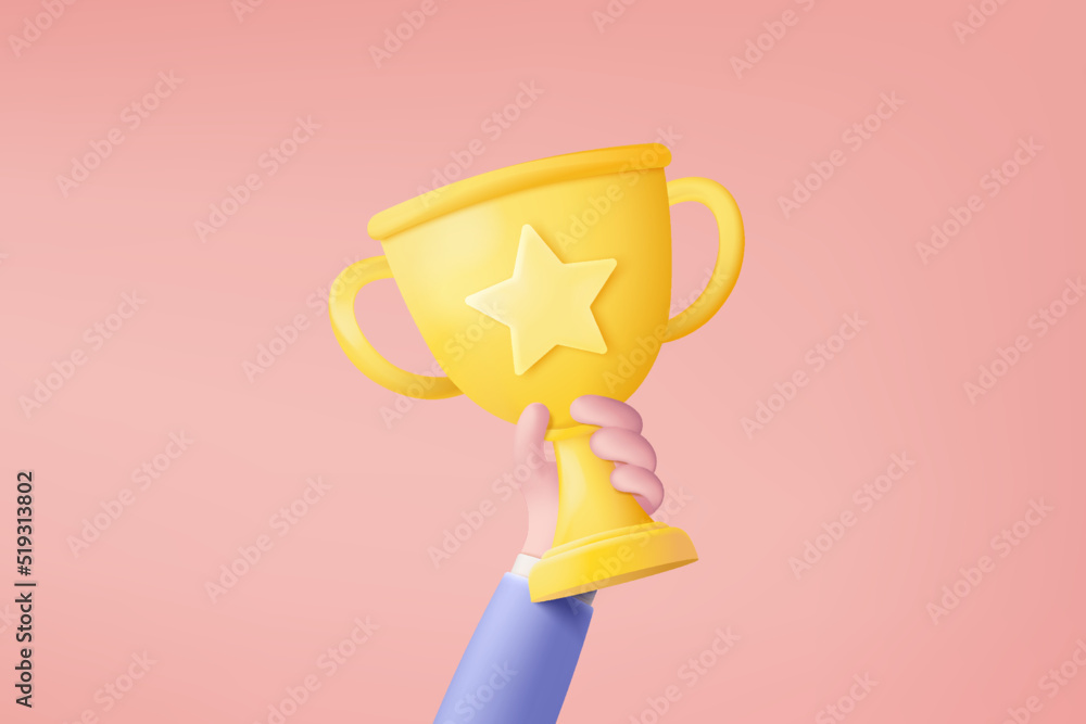 3d celebrate winners with golden cup, prize winners stars in holding ...