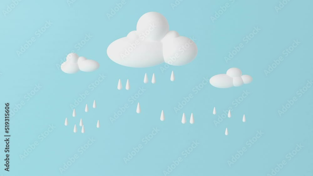 Weather icon Rain 3d rendering. Rain clouds and lightning on the blue background. 3D Cartoon ...