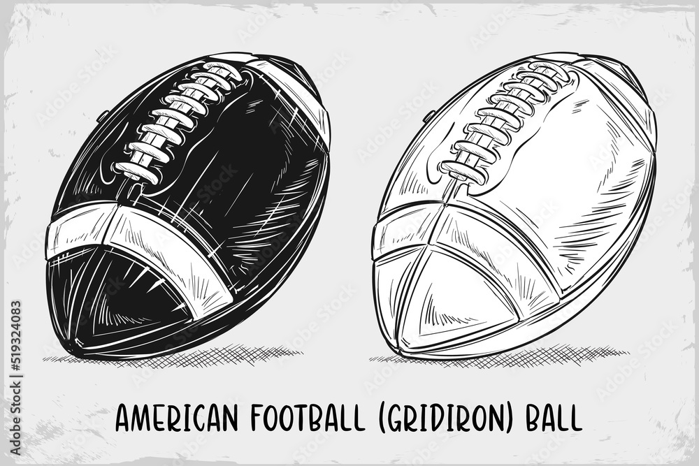 Hand drawn American football ball sketch isolated on white background ...