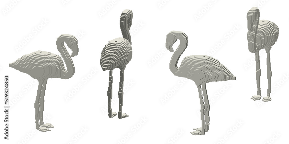 Flamingo bird made from cubes. Voxel art. Futuristic concept. 3d Vector ...
