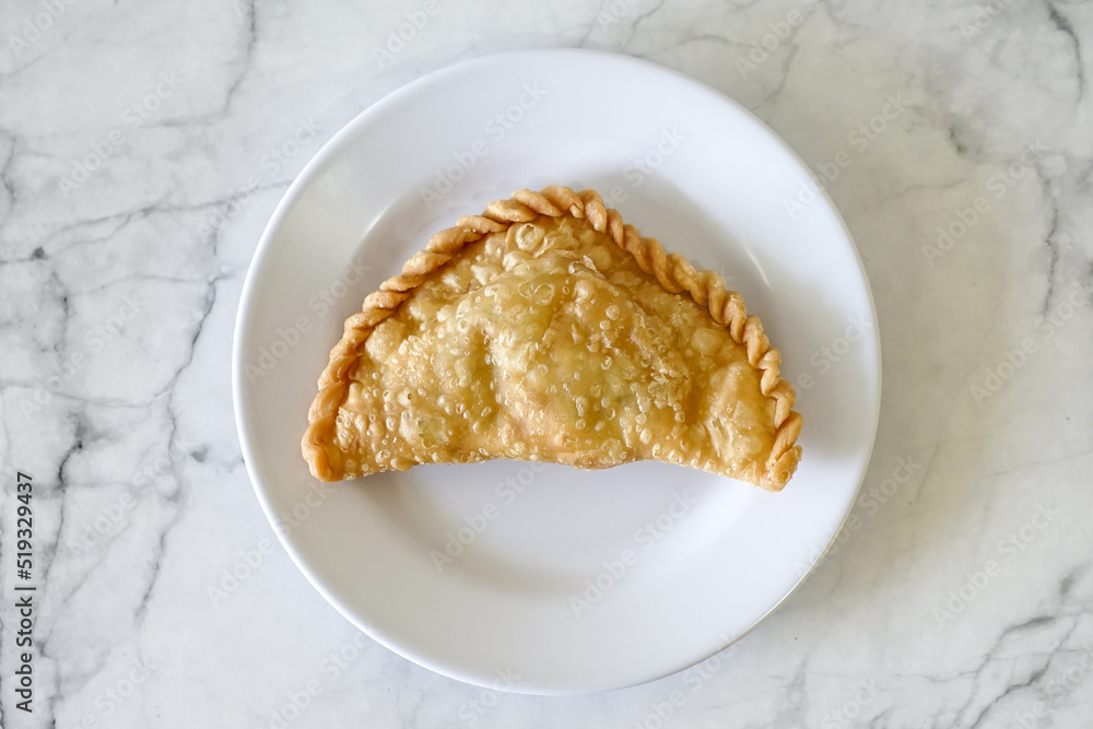 Cornish pasty filled with chicken and potato. Pastry minced pie or ...