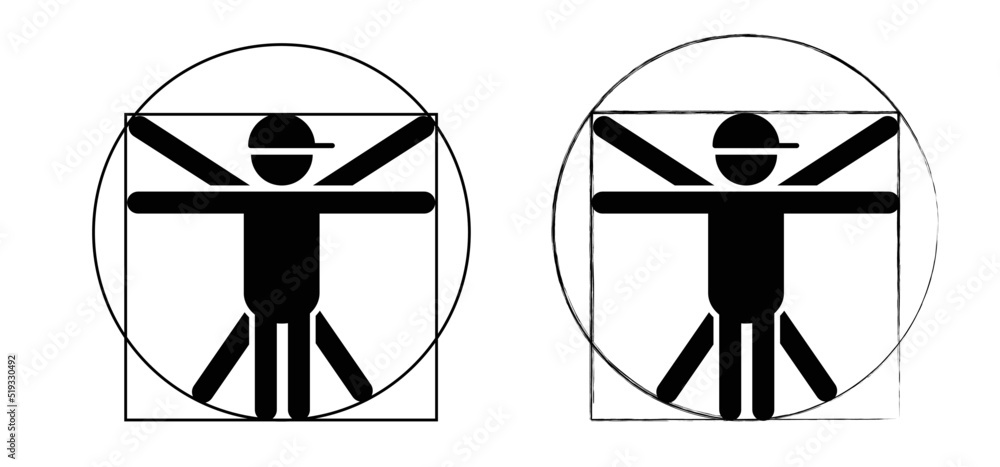 Stickman businessman vitruvian man symbol, Stick figures man, Leonardo ...