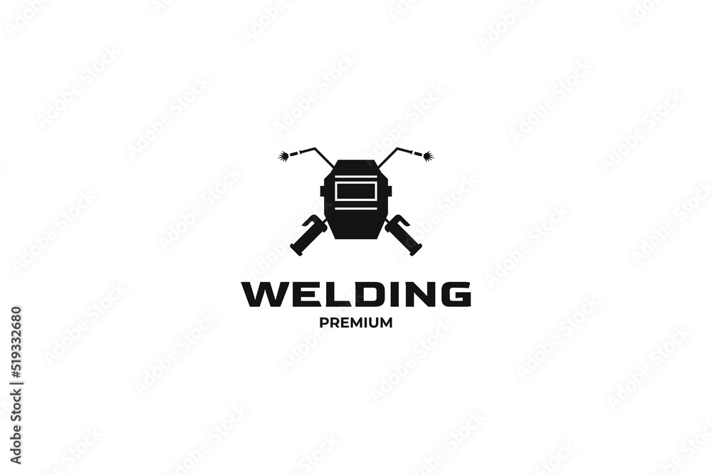 Flat illustration welding torch logo design. Welder tool with spark ...