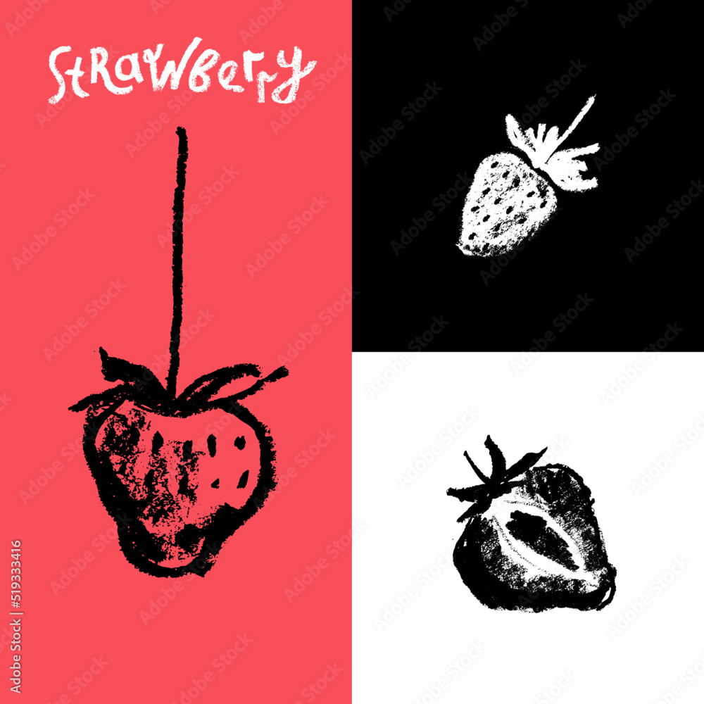 Vector Strawberry icons set. Black hand drawn strawberries symbols ...