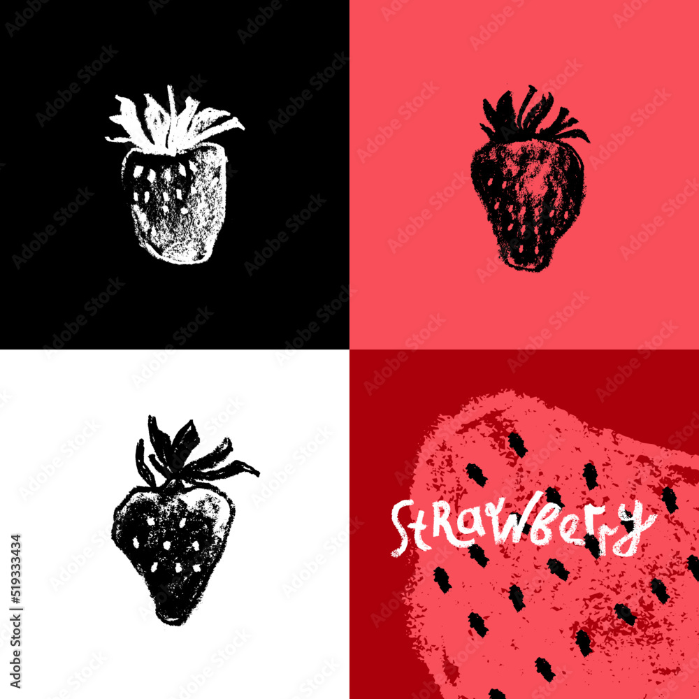Vector Strawberry icons set. Black hand drawn strawberries symbols ...
