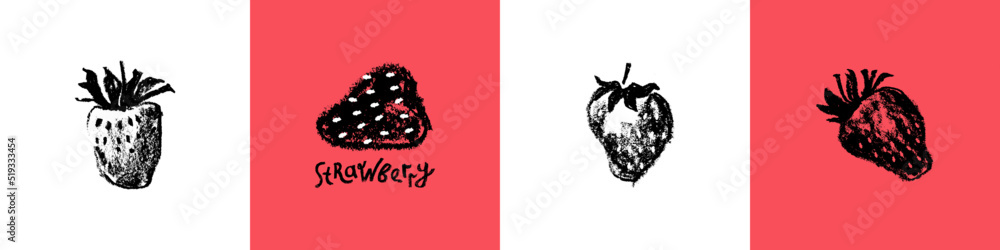 Vector Strawberry icons set. Black hand drawn strawberries symbols ...