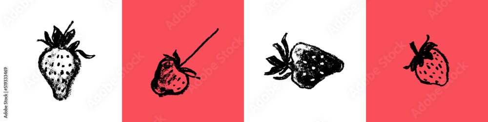 Vetor do Stock: Vector Strawberry icons set. Black hand drawn ...