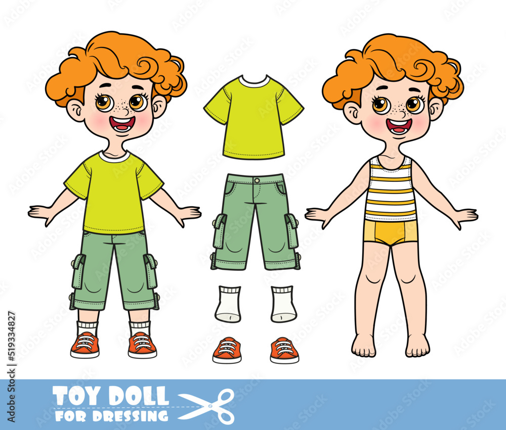 Cartoon redhaired boy dressed and clothes separately - greenT-shirt ...