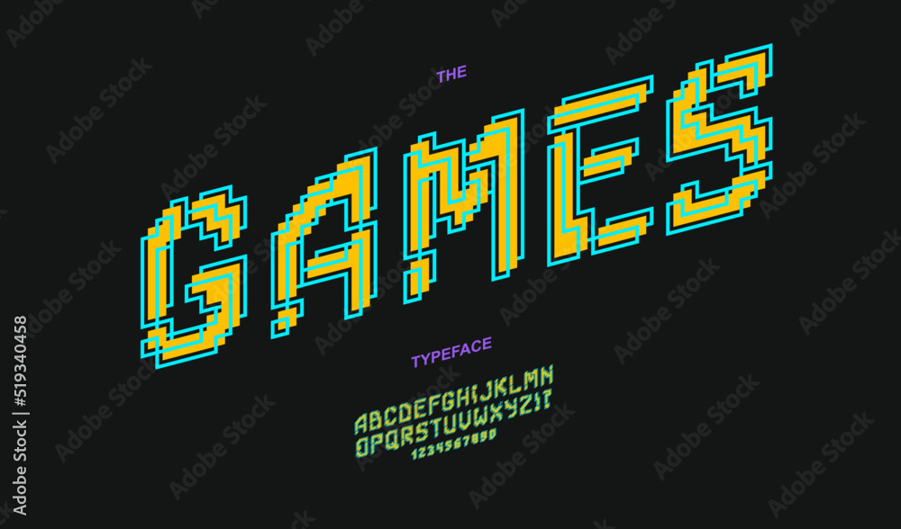 Vector games font bold style. Trendy alphabet for party poster, kids ...