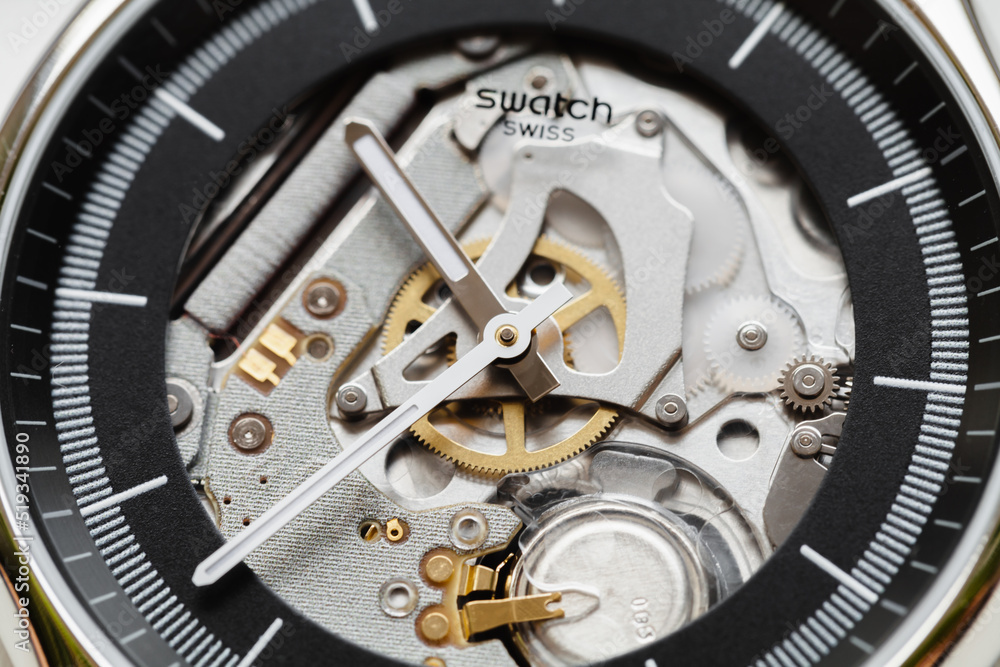 Swatch skeleton wrist watch with quartz movement Stock Photo | Adobe Stock