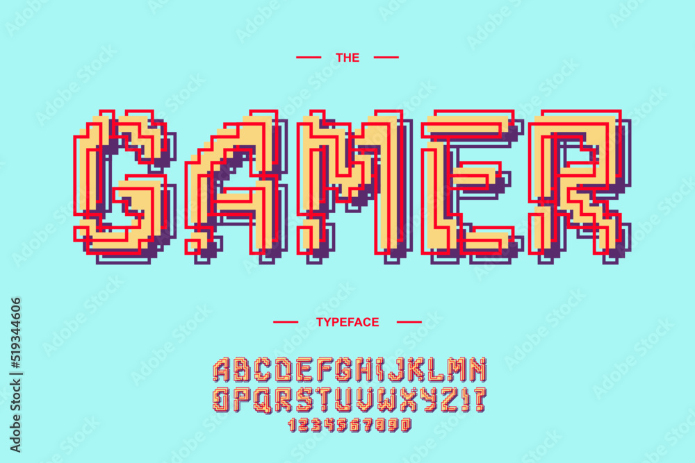 Vector gamer font 3d bold style. Trendy alphabet for party poster, kids ...
