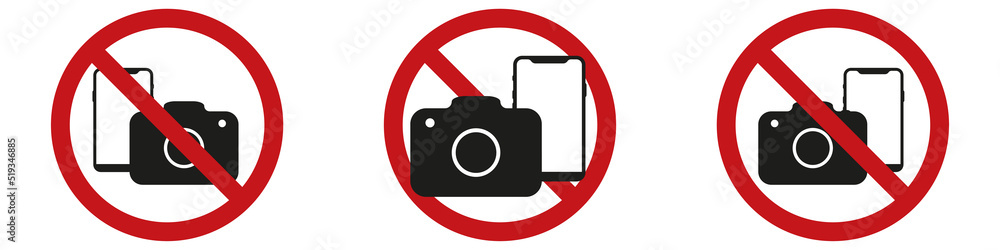 Phones and cameras are prohibited. Icons in flat style isolated on ...