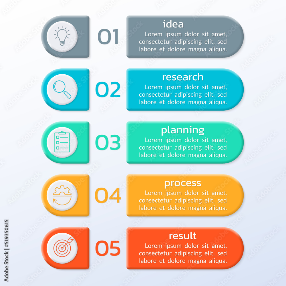 5 number list template. Five step business layout with text banners ...