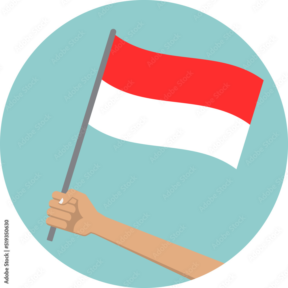 Indonesia waving flag circle icon. Hand holding Indonesian flag ...