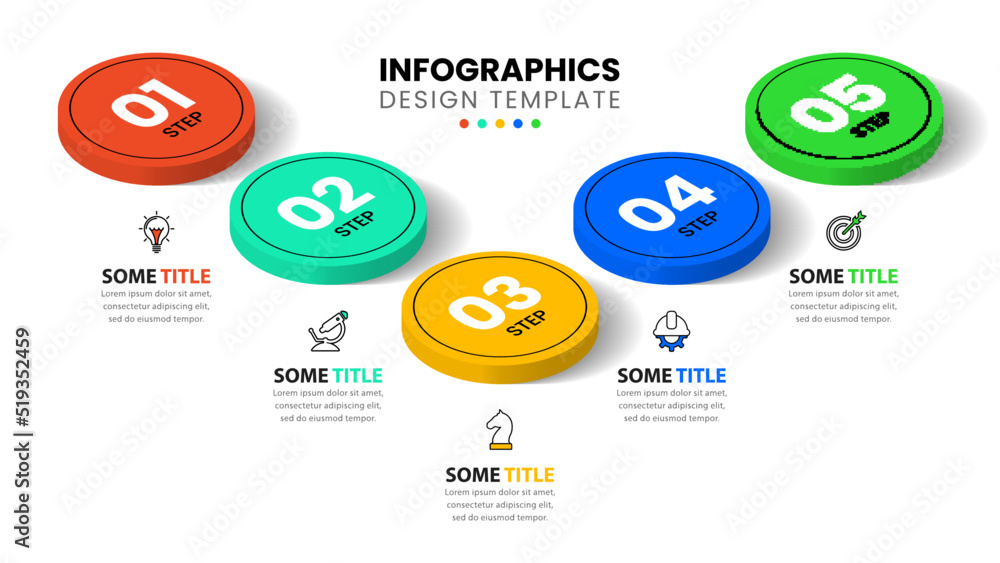 Infographic template. 5 colored isometric columns with numbers Stock ...