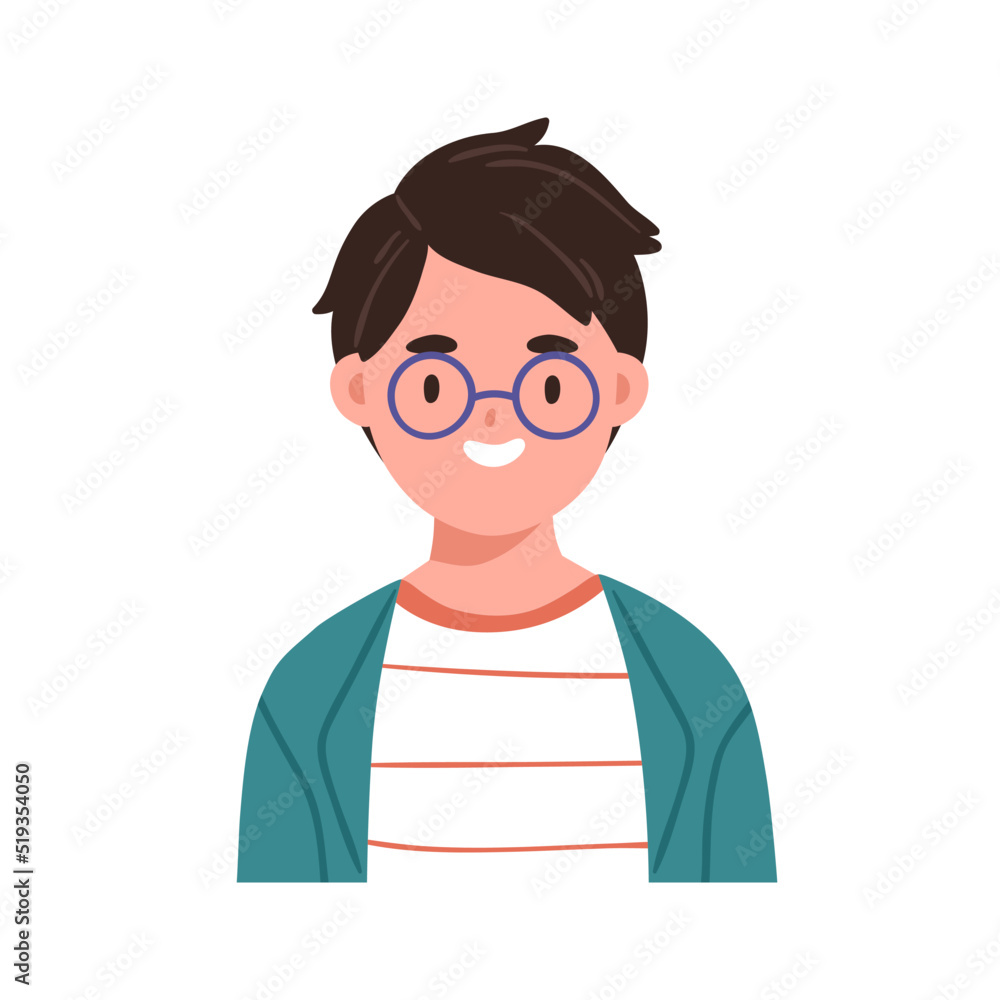 Smart boy in glasses, head portrait. Cute school kid face. Child in ...