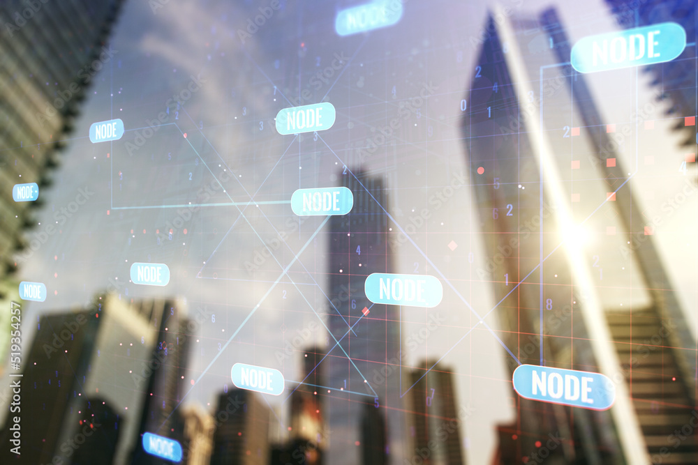 Abstract virtual coding illustration on modern architecture background ...